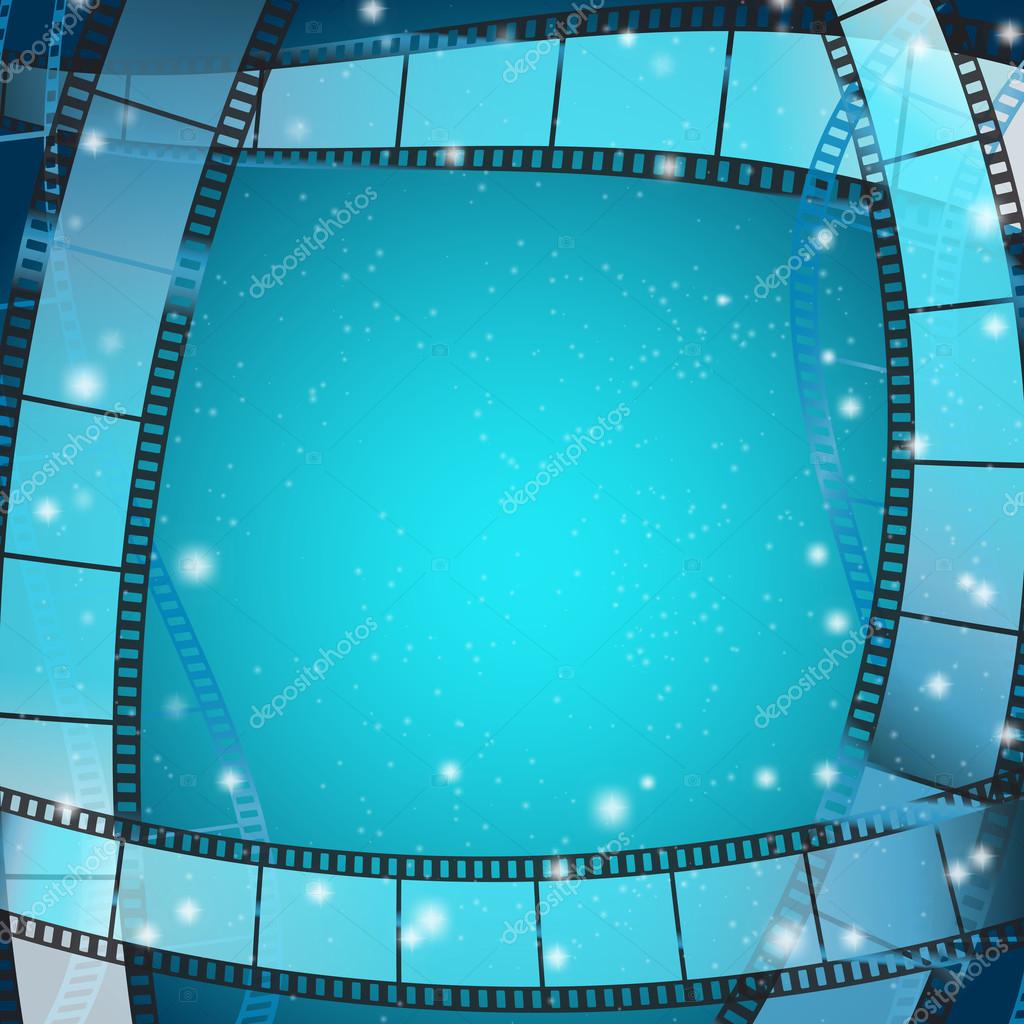 Cinema frame square background with film strips over blue backgr Stock ...