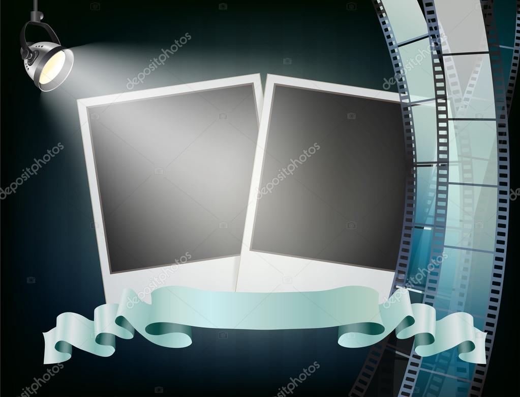 Photo album background, studio lights, wavy filmstrip, and ribb Stock ...