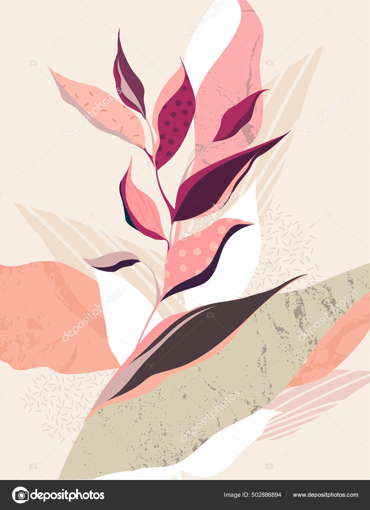 Posters Elements Plants Abstract Shapes Hand Drawn Art Floral ...