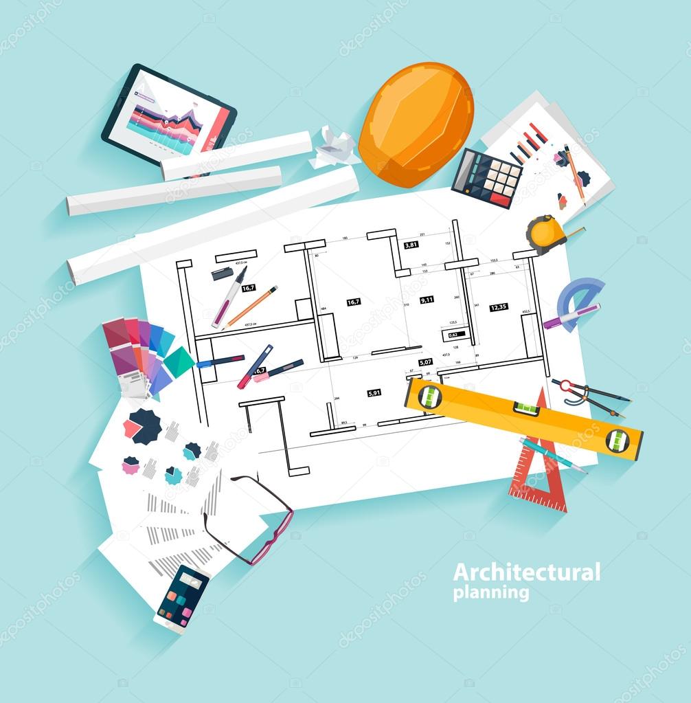 Architects workplace. Flat design. Stock Vector Image by ©theromb #73462453