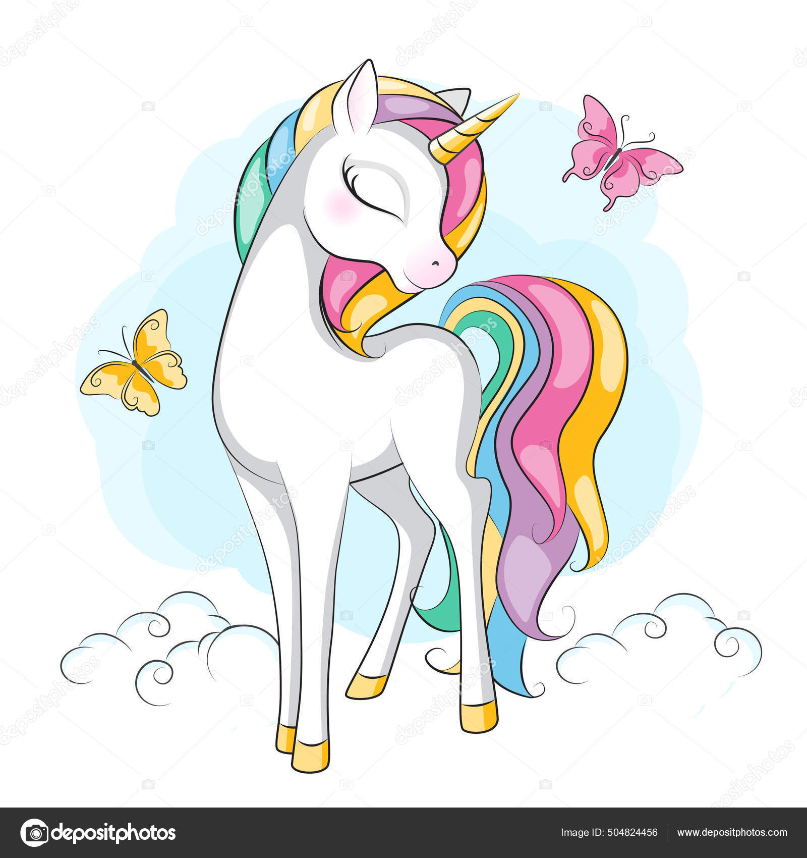 Beautiful Illustration Cute Little Smiling Unicorn Mane Rainbow Colors ...