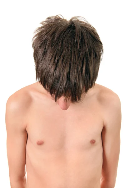 Skinny Young Man Muscle Flexing White Wall Background Stock Photo by ...