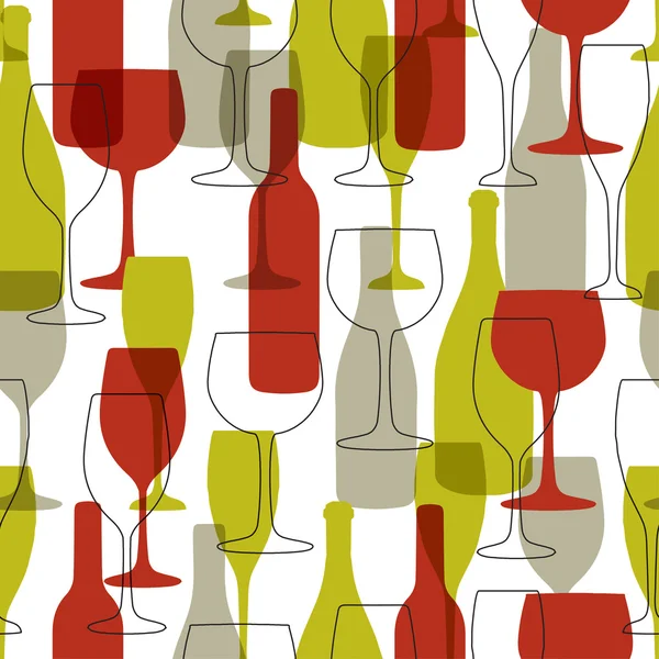 Seamless background with wine bottles and glasses. Bright colors wine ...