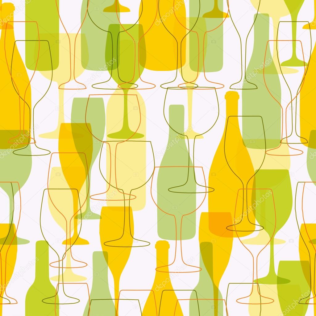 Seamless background with wine bottles and glasses. Bright colors wine ...