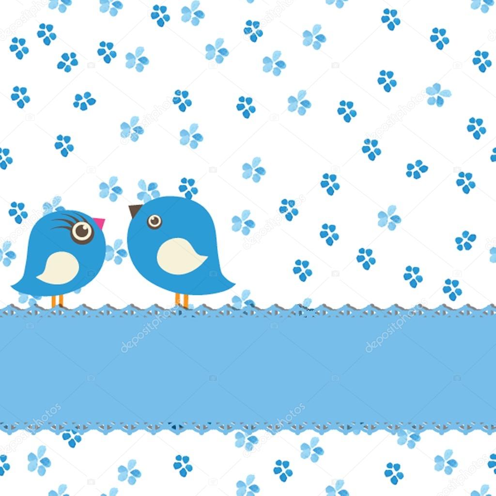 Greeting card with two cute birds on painting seamless background Stock ...