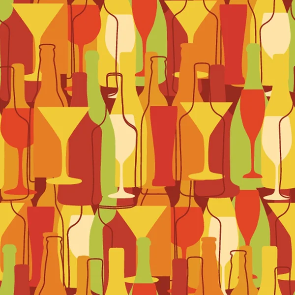 Seamless background with wine bottles and glasses. Bright colors wine ...