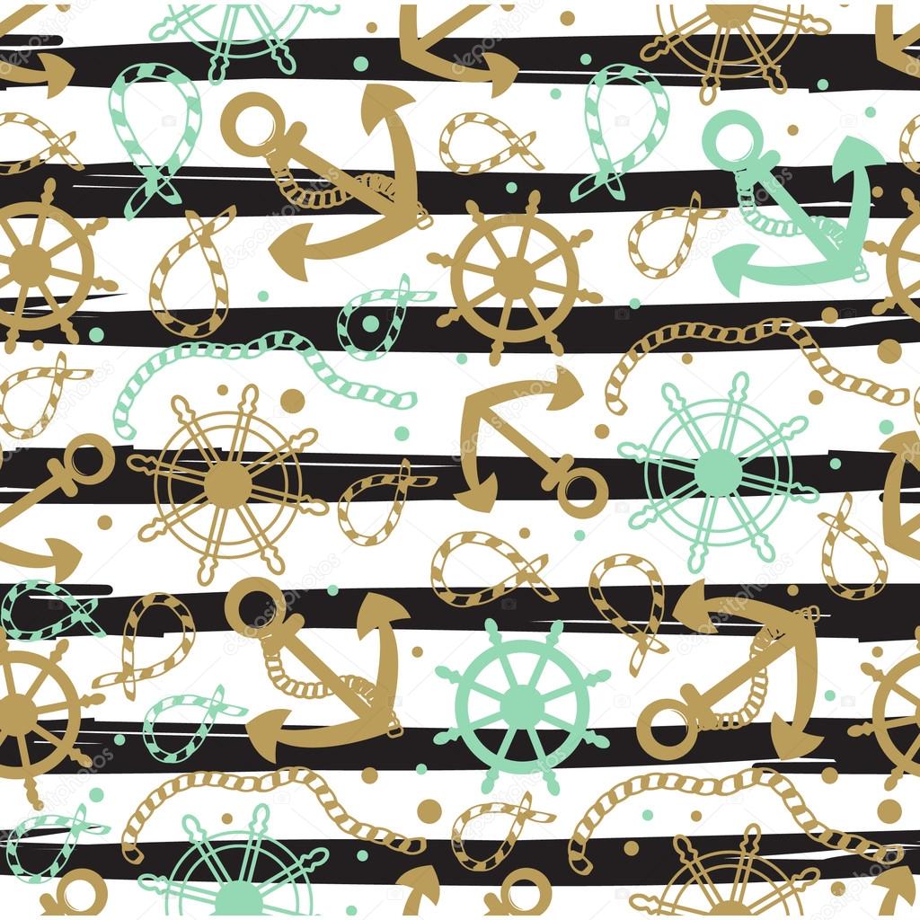 Sea anchors, rope and wheels. Nautical summer hipster background. Stock ...