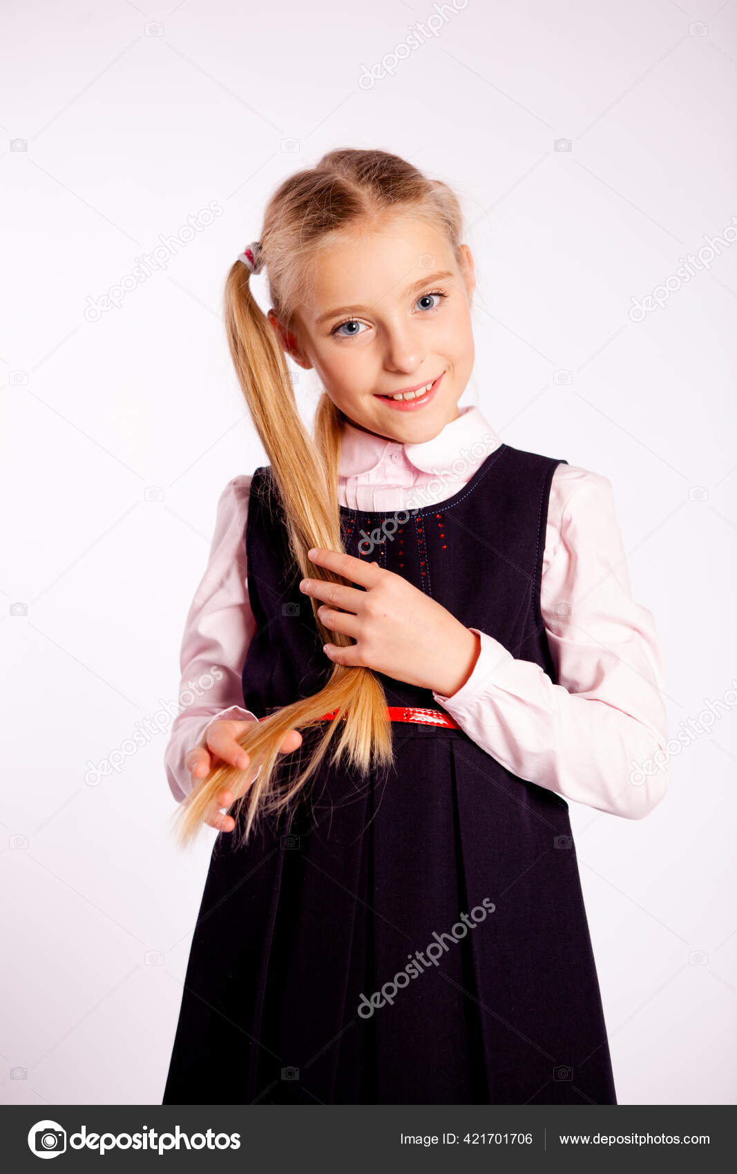 Girl Strict Black Uniform White Background Stock Photo by ©julieboro ...
