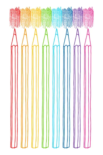 Scattered Color Pencils Hand Drawn Vector Doodle Illustration Outline ...