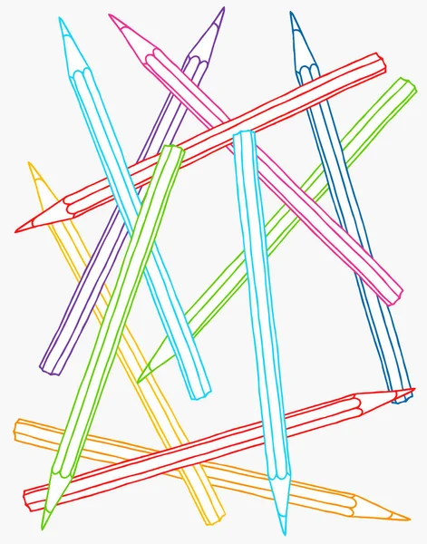 Scattered Color Pencils Hand Drawn Vector Doodle Illustration Outline ...