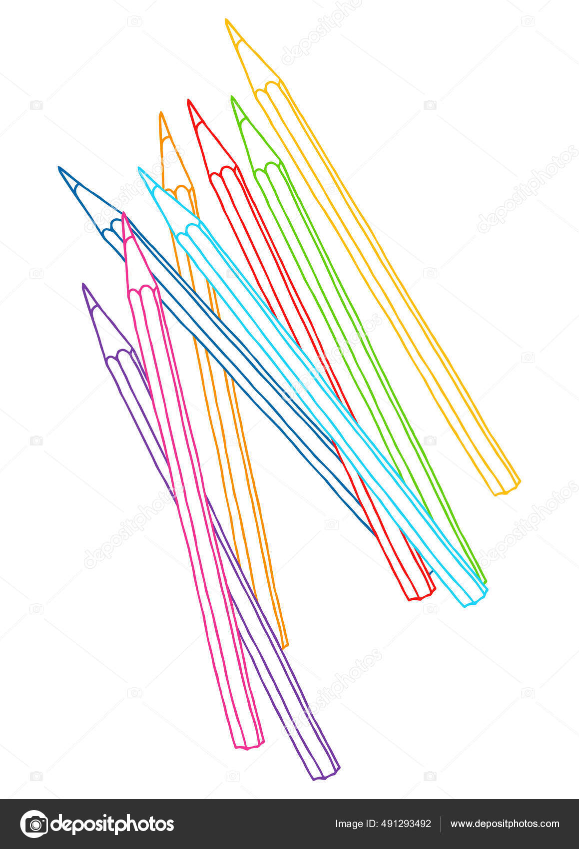 Scattered Color Pencils Hand Drawn Vector Doodle Illustration Outline ...