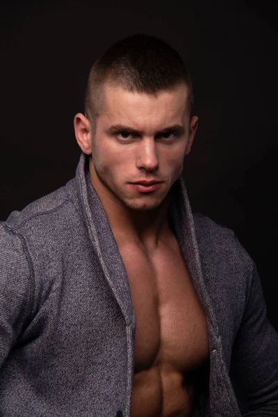 Portrait Muscular Man Posing Studio — Stock Photo © vishstudio #370963058