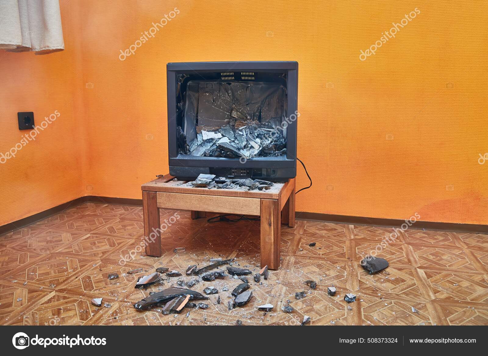 Old TV smashed to pieces — Stock Photo © Gudella #508373324