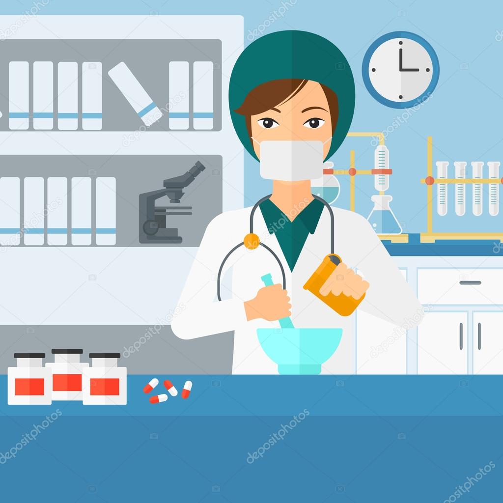 Farmacéutico preparación de medicamentos . Vector de stock por ...