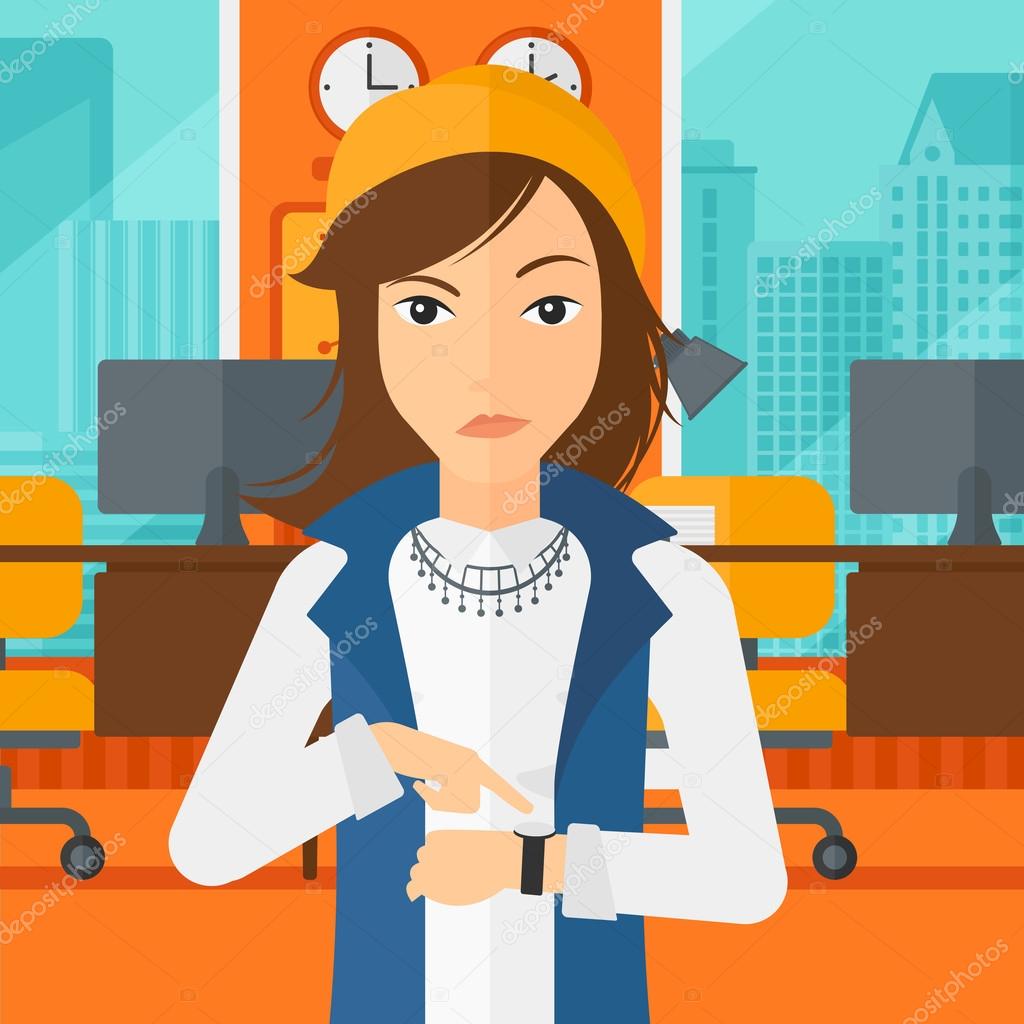 Angry boss pointing at wrist watch. Stock Vector Image by ...