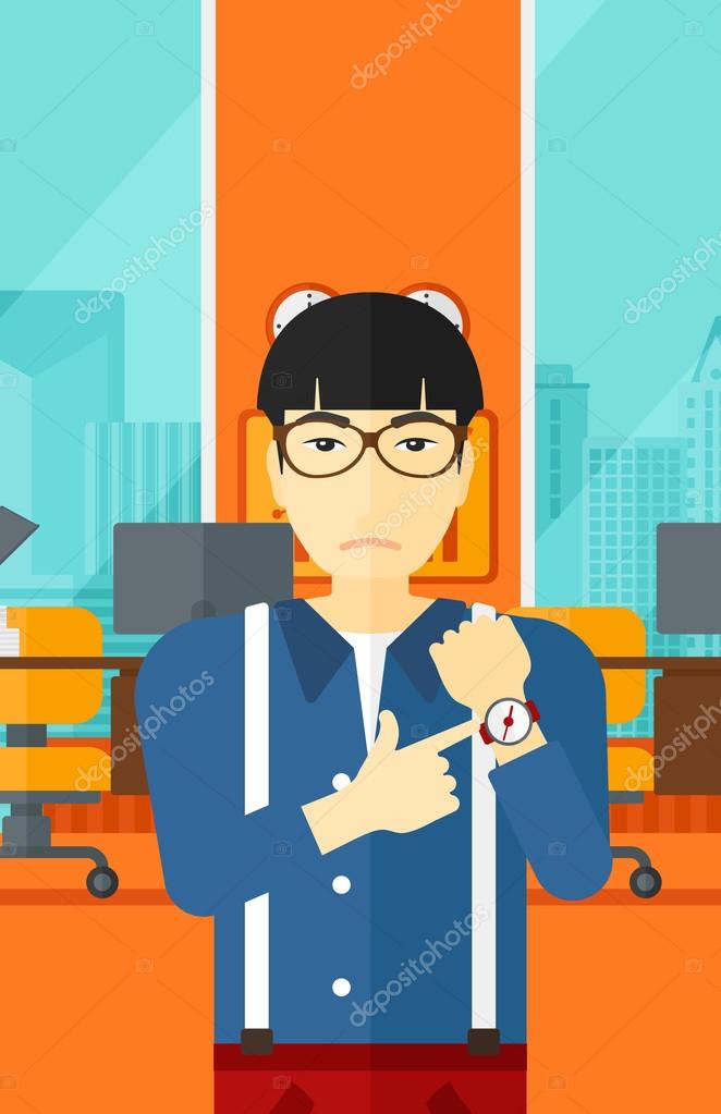 Angry boss pointing at wrist watch. Stock Illustration by ...