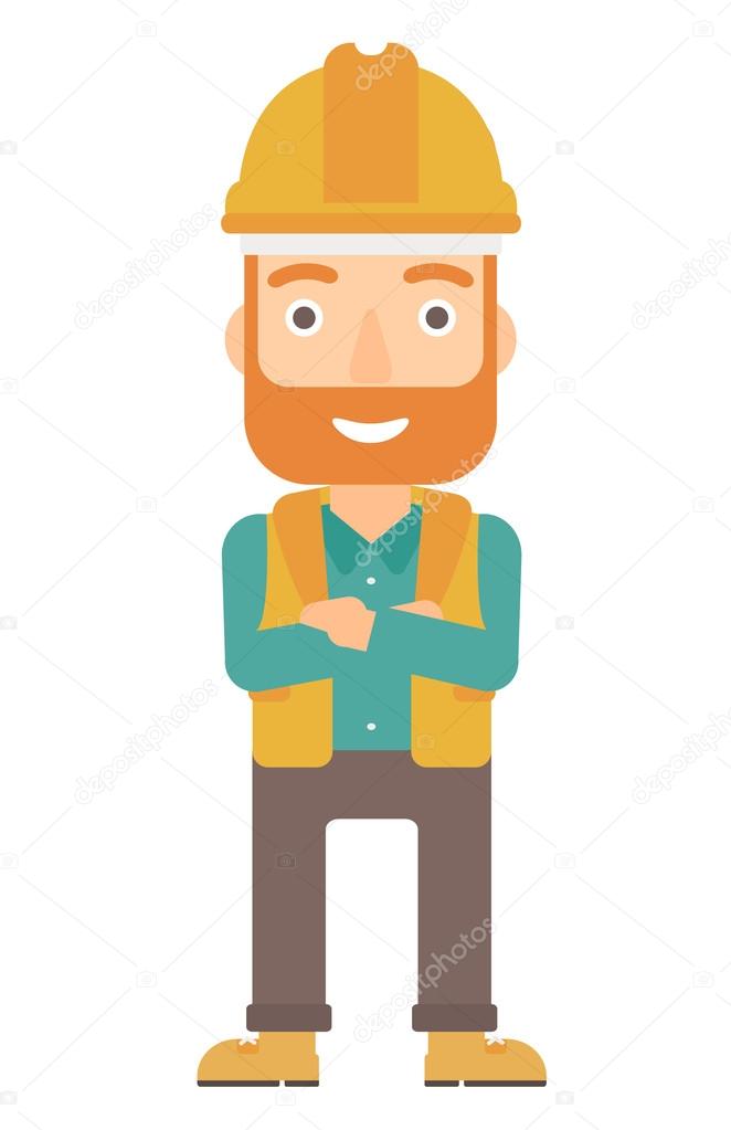 Friendly builder with arms crossed. Stock Vector Image by ...