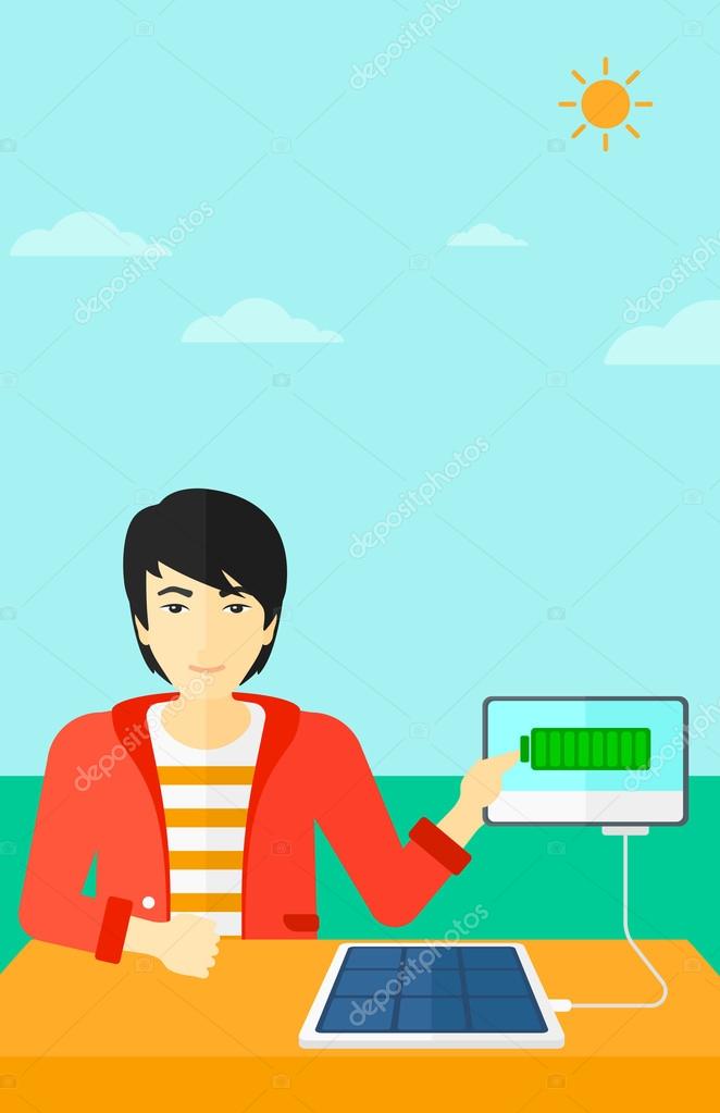 Panel solar de carga tableta ordenador . Vector de stock por ...