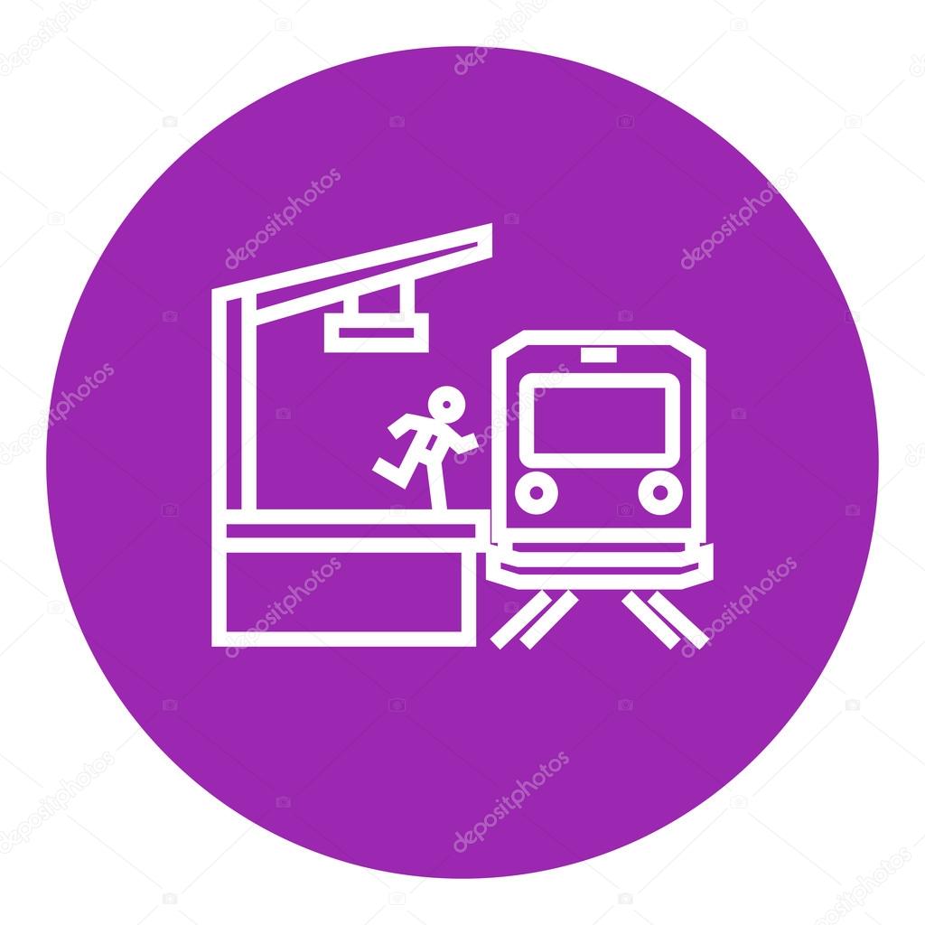 Latecomer man running along the platform to reach train line icon ...