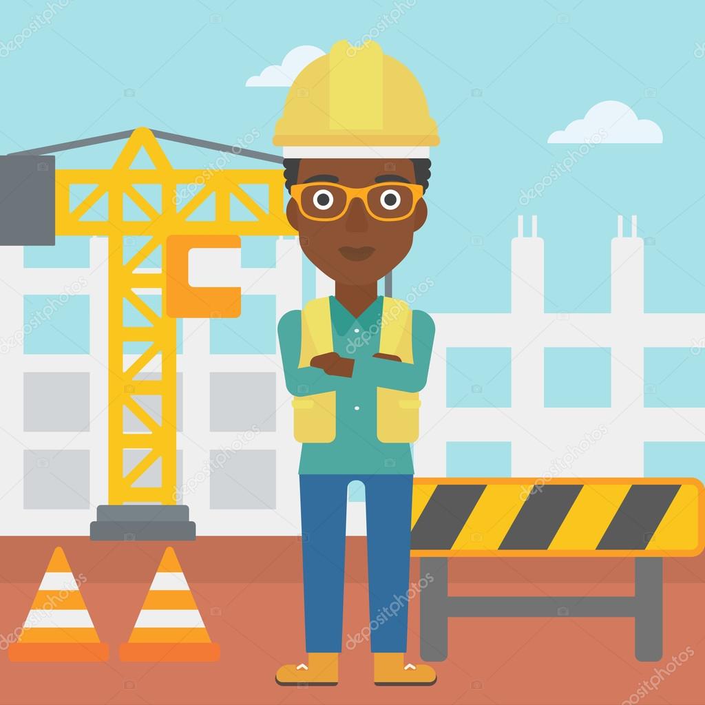 Friendly builder with arms crossed. Stock Vector Image by ...