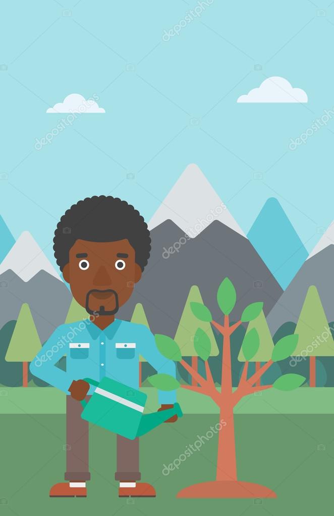 Man watering tree with light bulbs. Stock Vector Image by ...