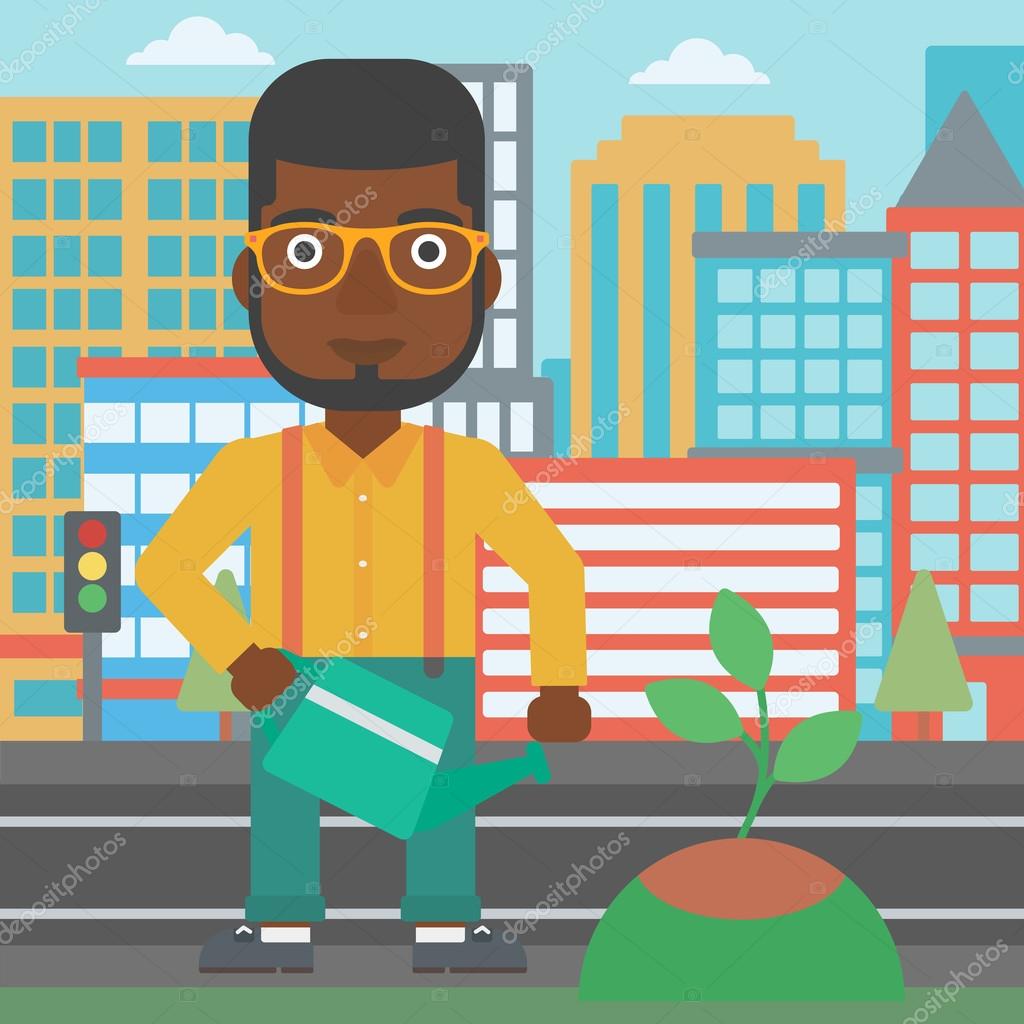 Man watering tree. Stock Vector Image by ©VisualGeneration #108799926