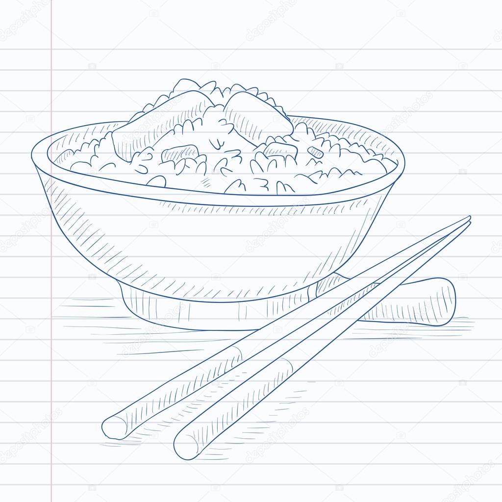 Bowl of boiled rice with chopsticks. Stock Vector Image by ...