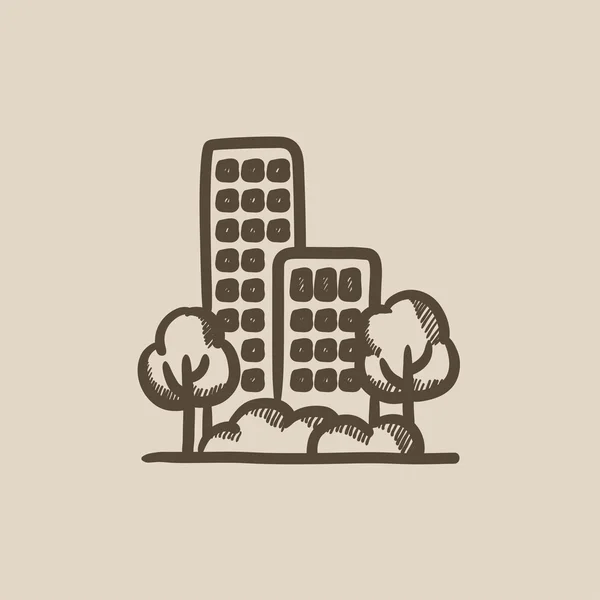Residential building with trees sketch icon. Stock Vector by ...