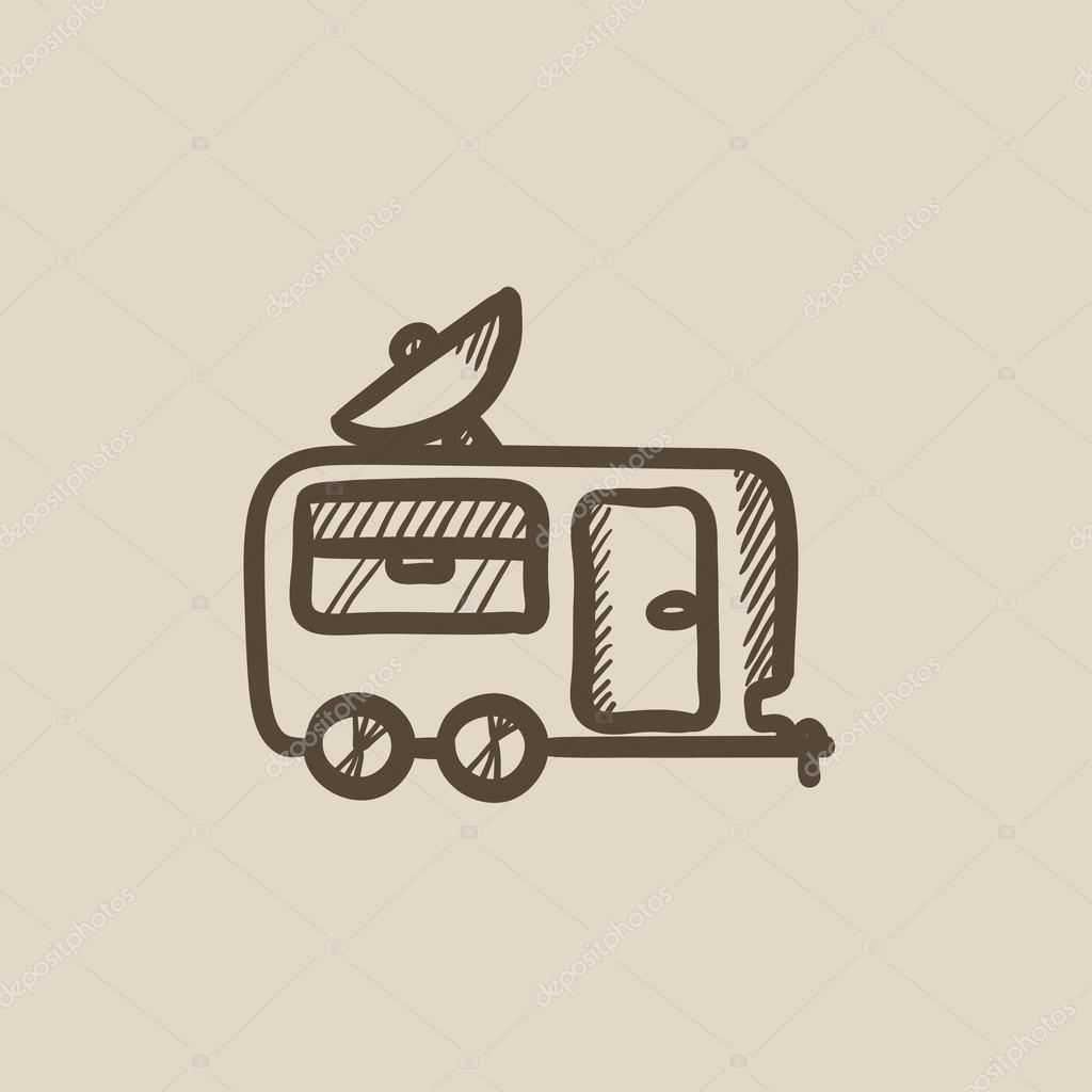Caravan with satellite dish sketch icon. Stock Vector by ...
