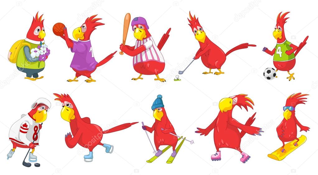 Vector set of funny parrots sport illustrations. Stock Vector Image by ...