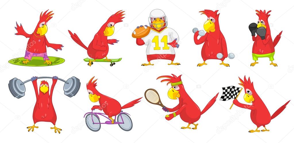 Vector set of funny parrots sport illustrations. Stock Vector Image by ...