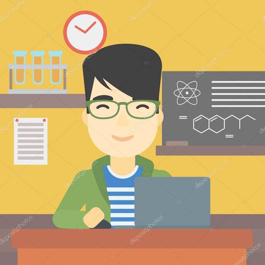Student working on laptop vector illustration. Stock Vector by ...