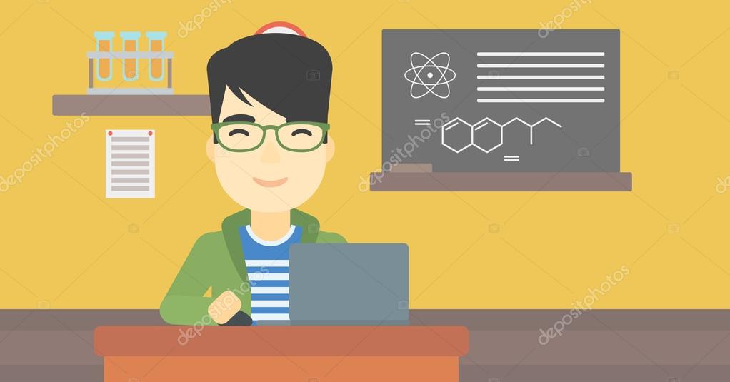 Student working on laptop vector illustration. Stock Vector by ...