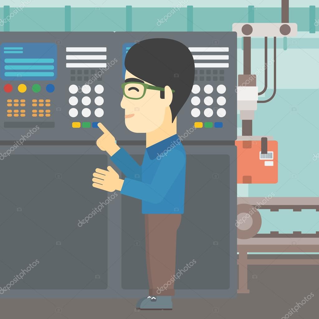 Engineer standing near control panel. Stock Vector Image by ...