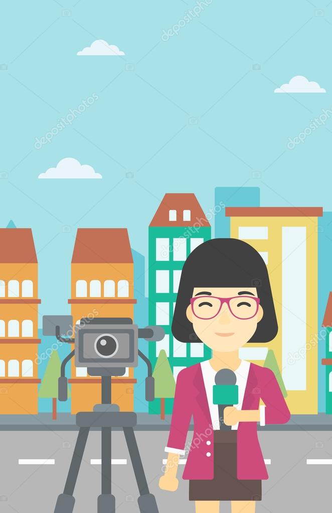 TV reporter with microphone and camera. Stock Vector Image by ...