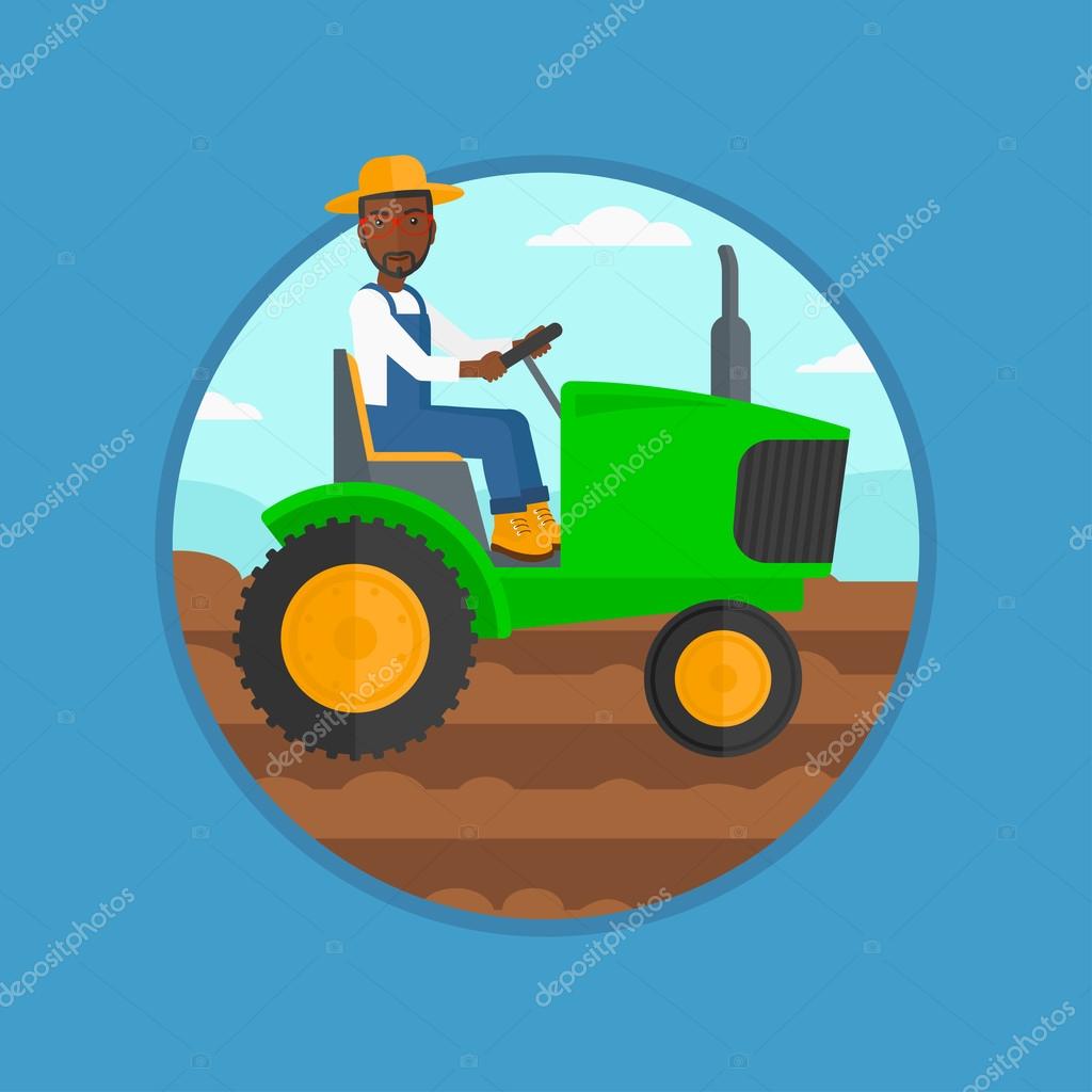Cartoon Man Driving Tractor