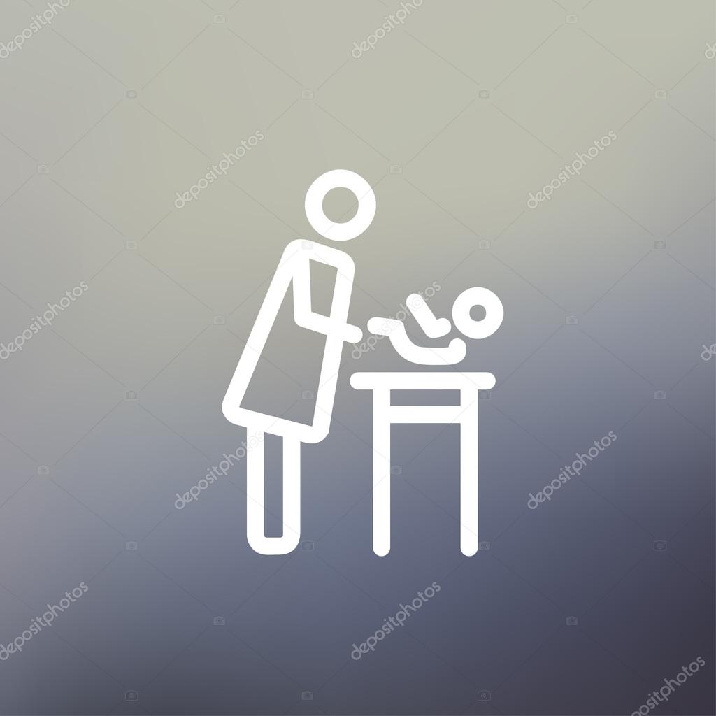 Woman changing the diaper thin line icon Stock Vector by ...