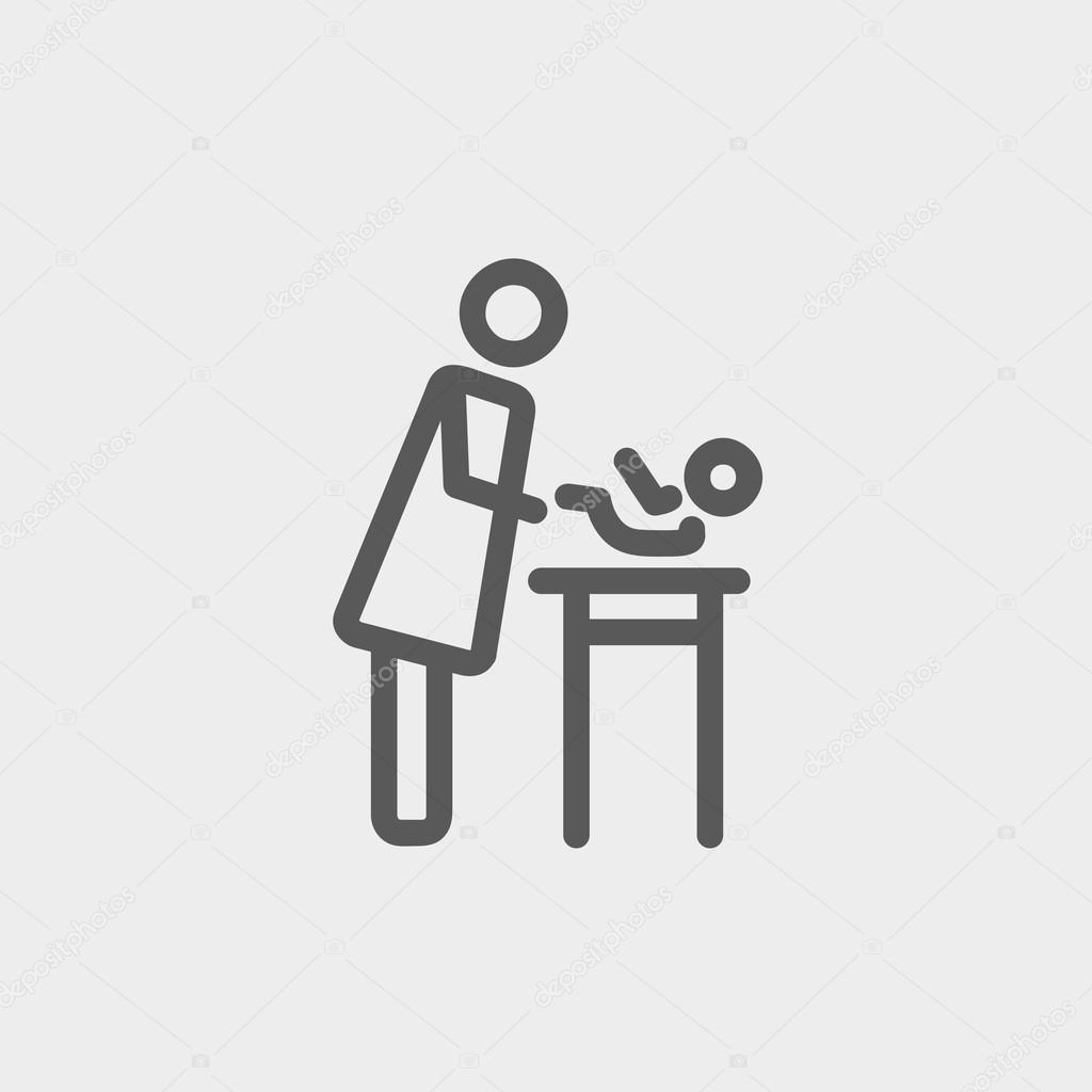 Woman changing the diaper thin line icon Stock Vector Image by ...