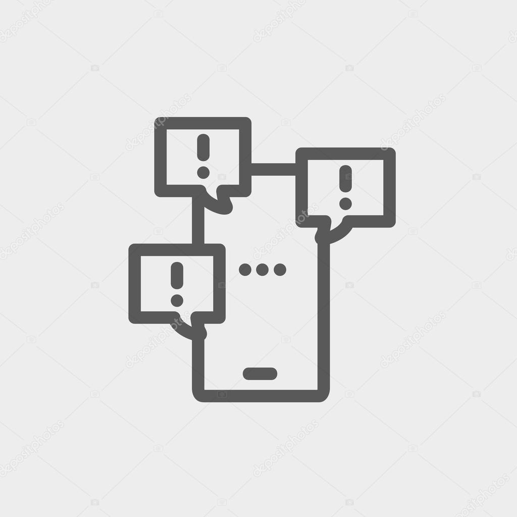 Touchscreen phone with error messages bubbles thin line icon Stock ...