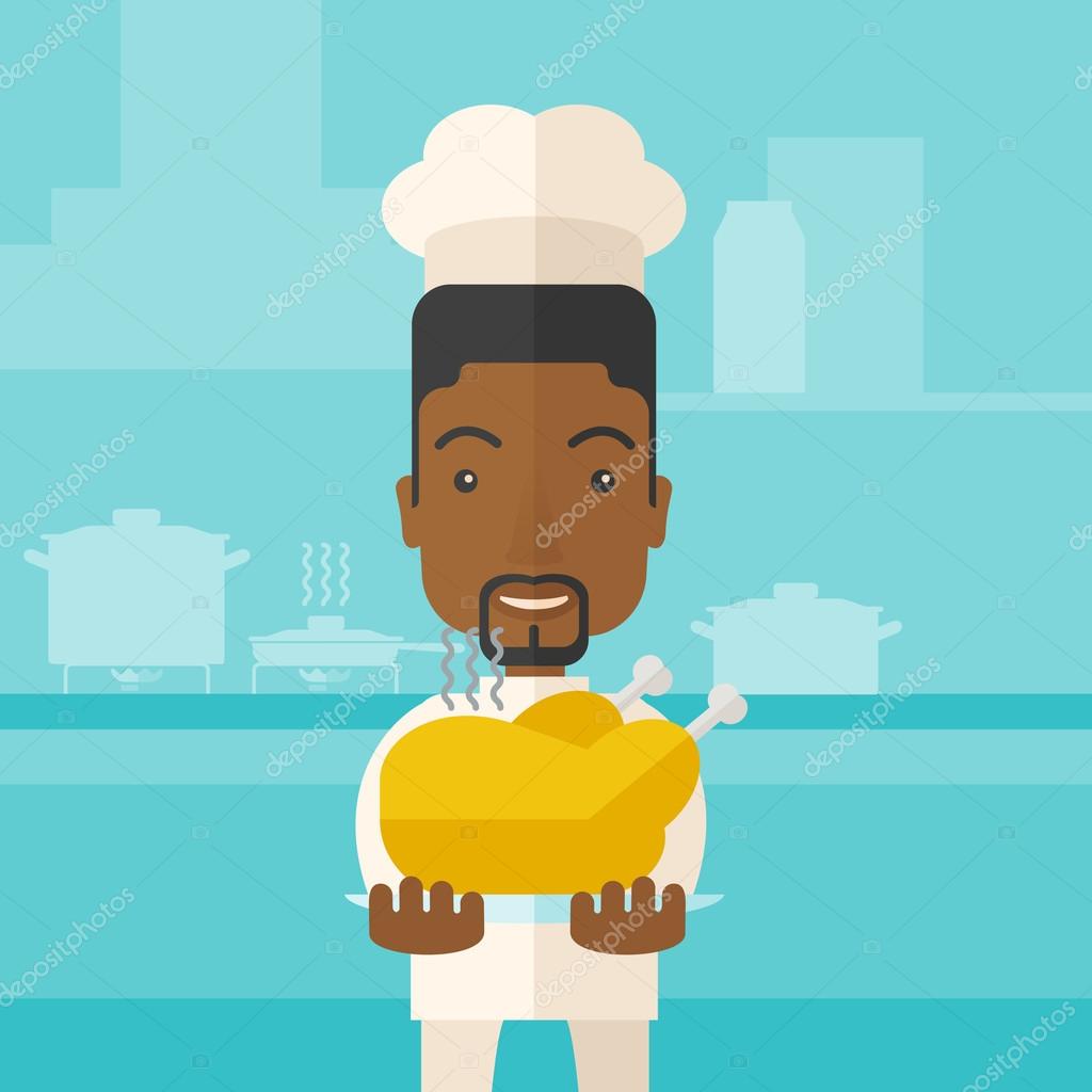 Chef presenting a tasty cooked turkey. Stock Vector Image by ...