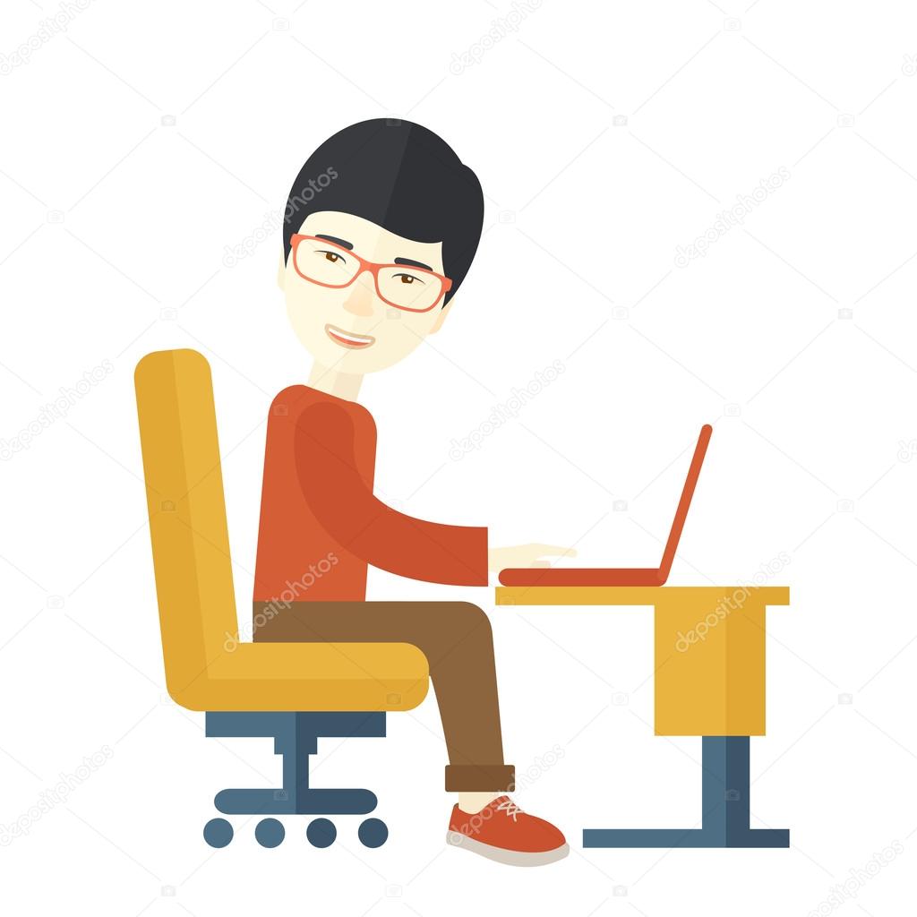 Japanese guy sitting infront his computer. Stock Vector Image by ...