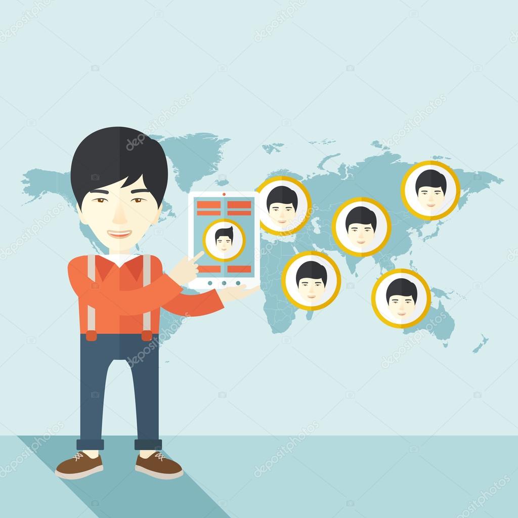 Mapa del mundo con las mismas caras en cada destino . Vector de stock ...