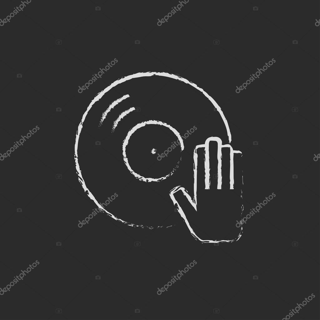 Dj hand with disc icon drawn in chalk. Stock Vector Image by ...