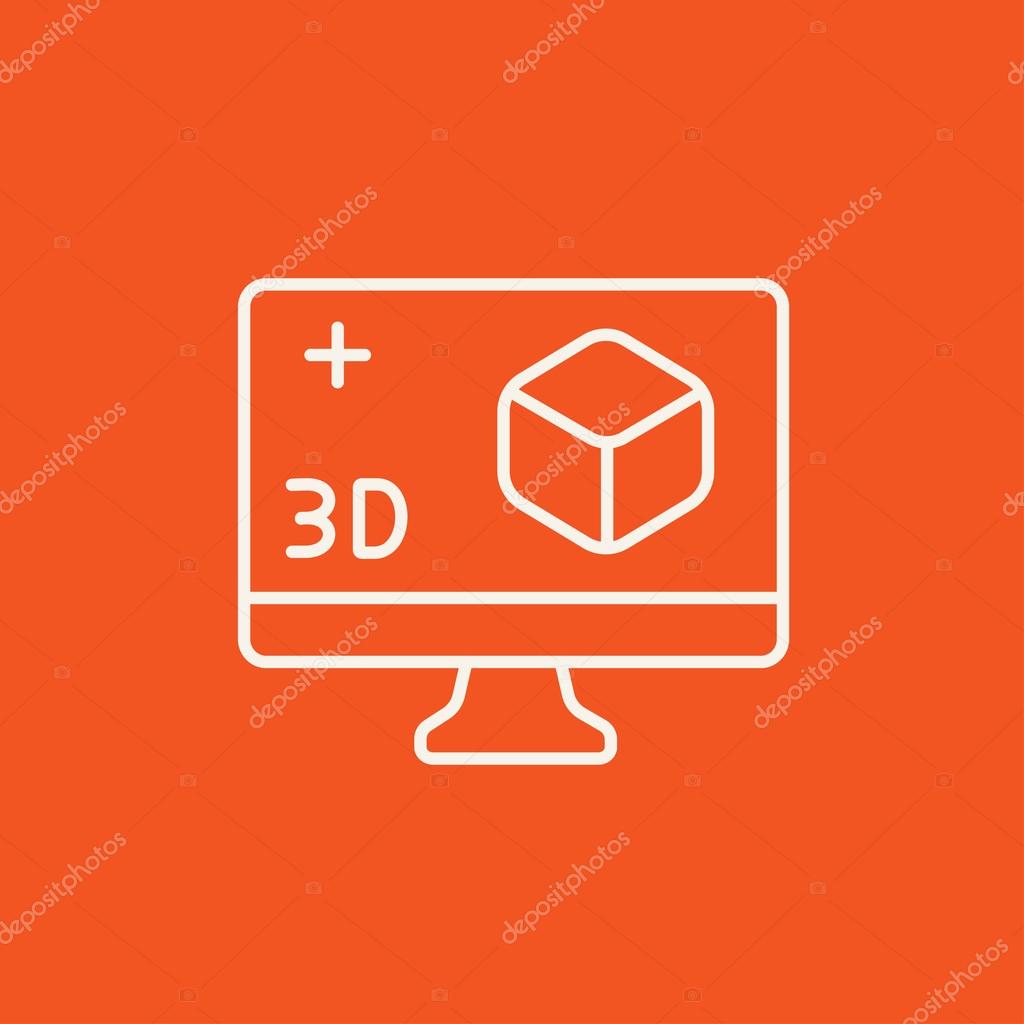 Computer monitor with 3D box line icon. Stock Vector Image by ...