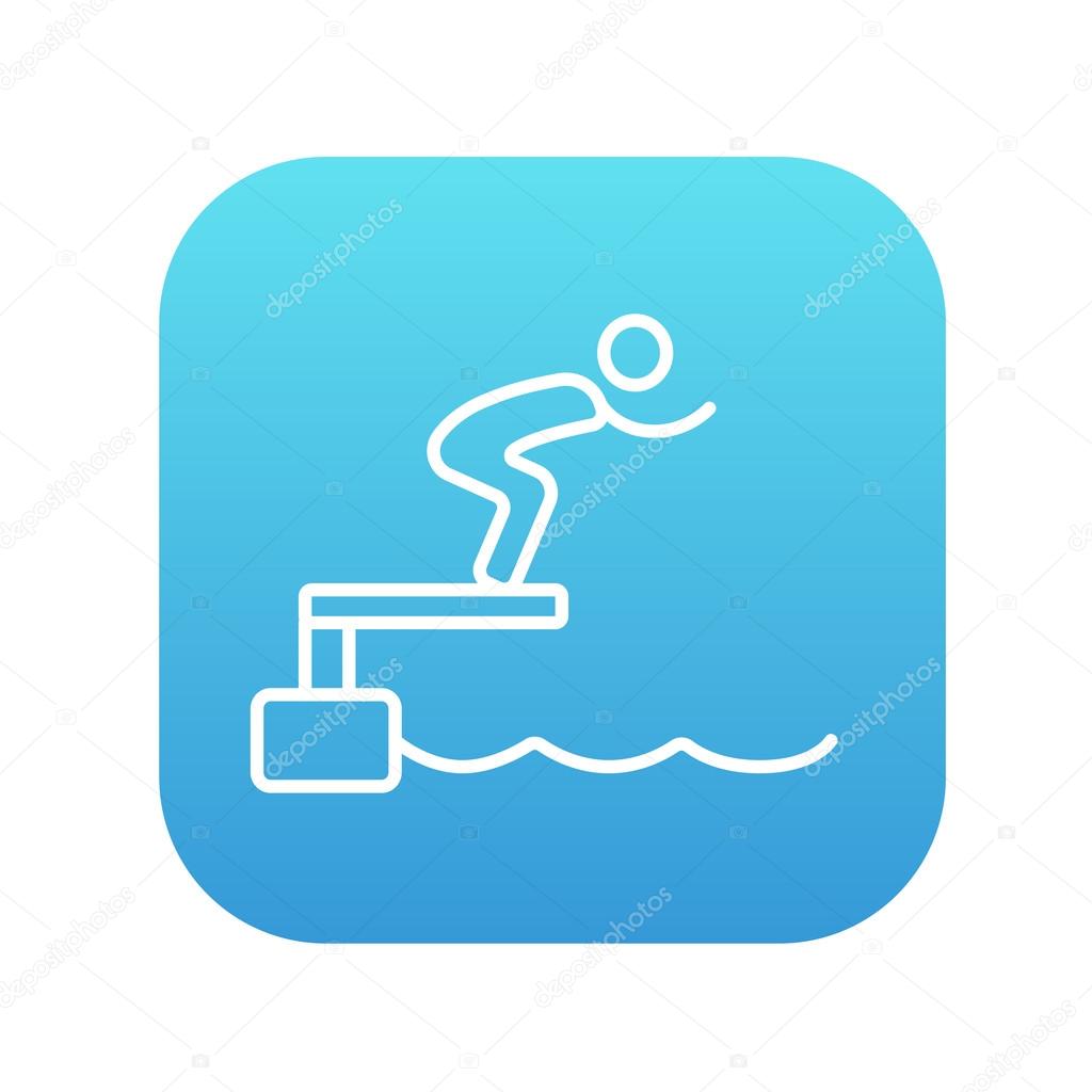Swimmer jumping from starting block in pool line icon. Stock Vector ...