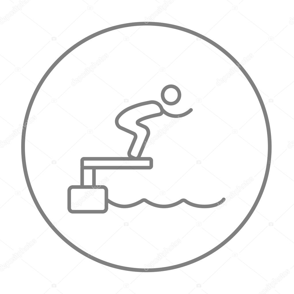 Swimmer jumping from starting block in pool line icon. Stock Vector ...