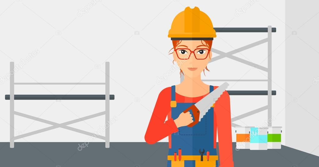 Smiling worker with saw. Stock Vector Image by ©VisualGeneration #98537492
