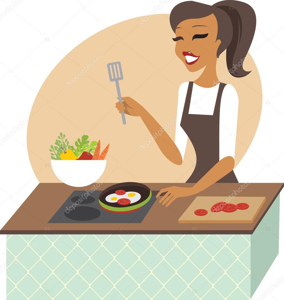 Young woman preparing meal in the kitchen Stock Vector by ©zubada ...