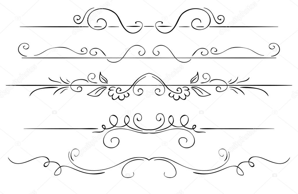 Sierlijke reeks randen op een witte achtergrond. Hand tekenen ...