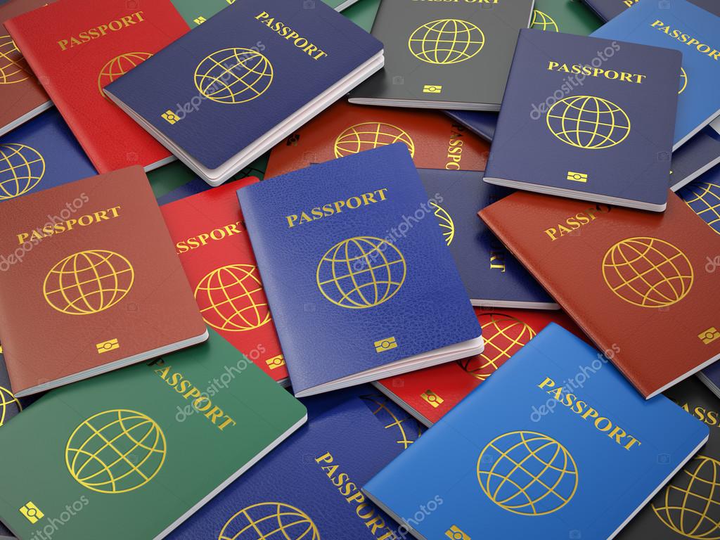Pasaportes, diferentes tipos. Turismo de viaje o concepto de costumbres ...